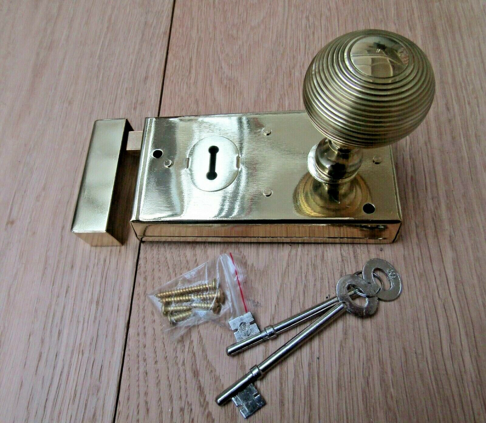 6" Rim Lock Brass & Reeded Rim Brass Set | Ironmongery World