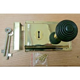 6" Rim Lock Brass & Beehive Ebony + Brass Set | Ironmongery World