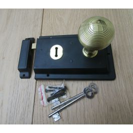 6" Rim Lock Black & Reeded Rim Brass Set | Ironmongery World