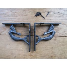Mermaid Nautical Shelf Brackets Cast Iron Vintage Scaffold Shelving ...