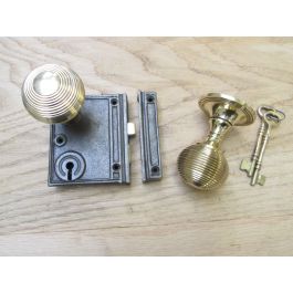 Vertical Rim Lock Antique Iron & Beehive Rim Brass Set | Ironmongery World