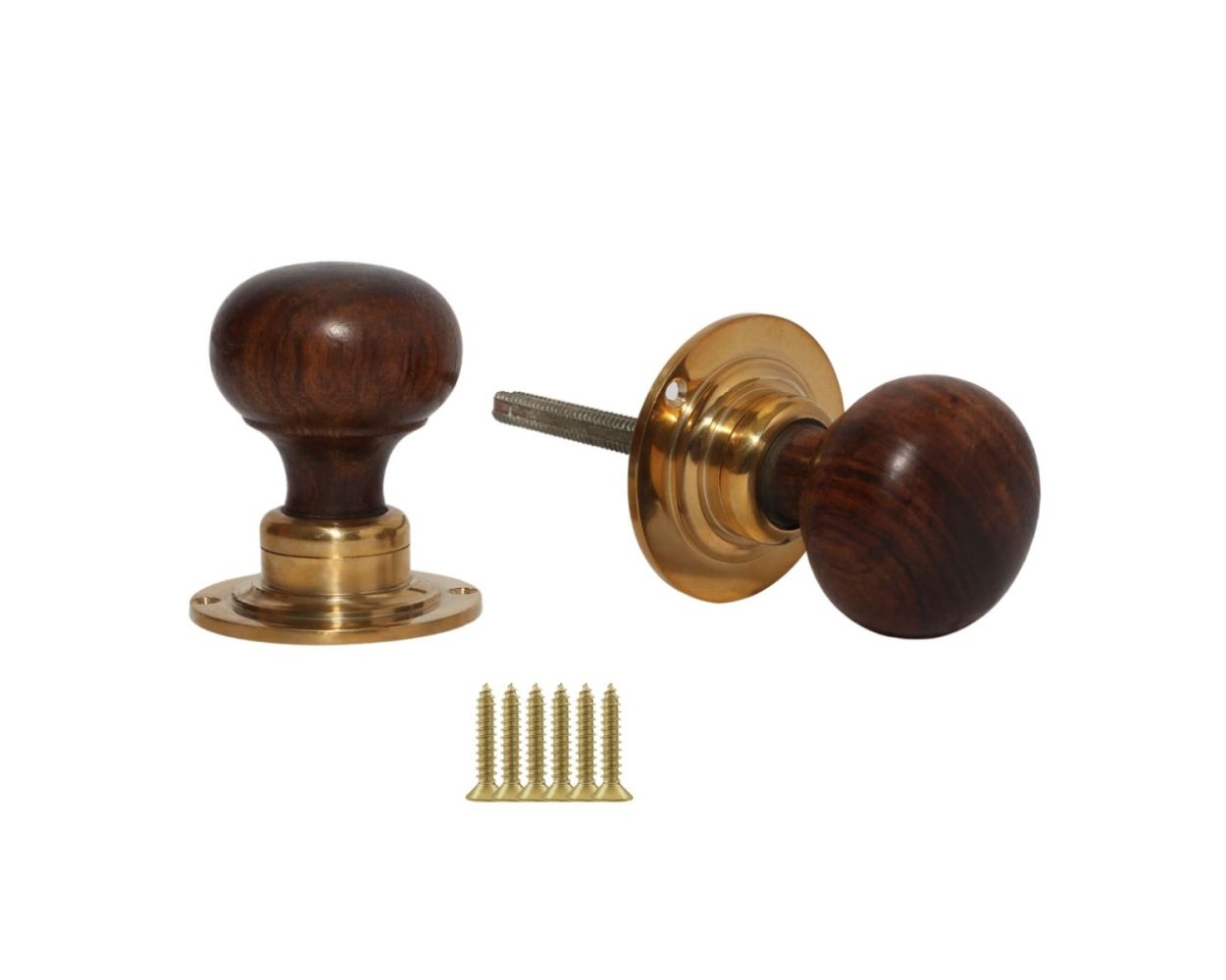 Buy 55mm Plain Round Rim Door Knob Set - Teak and Brass | Ironmongery World
