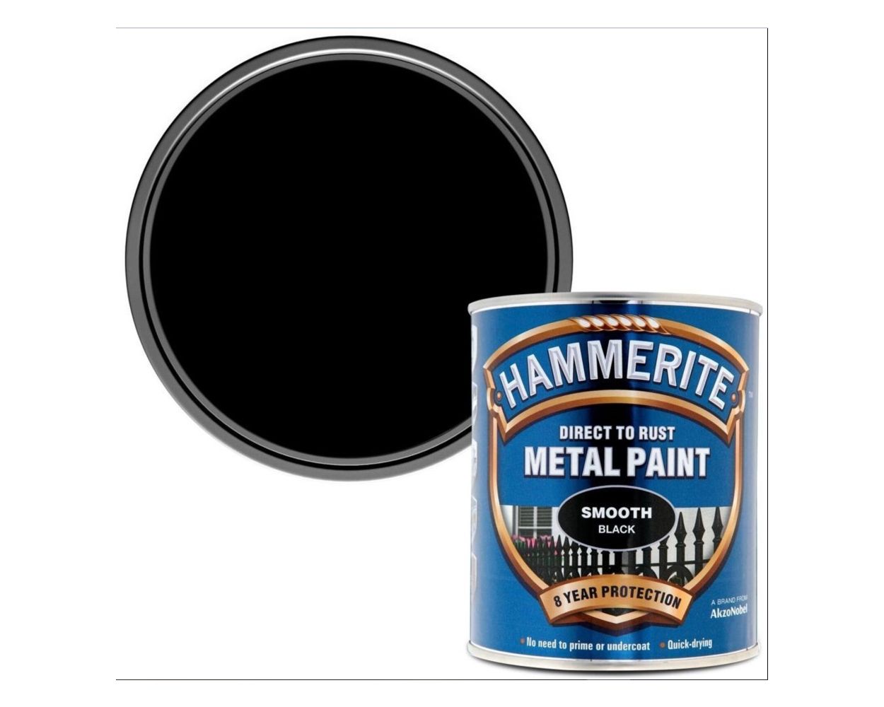 Hammerite Metal Iron Paint Exterior Interior Smooth Black Finish 250ml ...