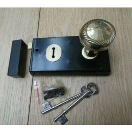 5.5" Rim Lock Black & Georgian Rim Brass Set | Ironmongery World