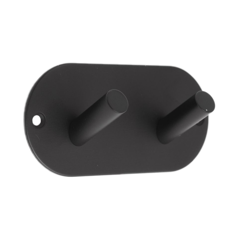 Modern Double Peg Horizontal Hook On Plate Matt Black | Ironmongery World