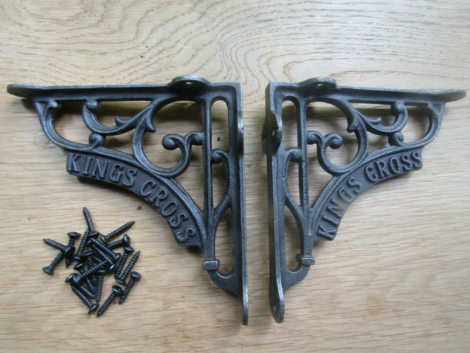 Pair Of 6x6'' Kings Cross Scroll Brackets Antique Iron | Ironmongery World