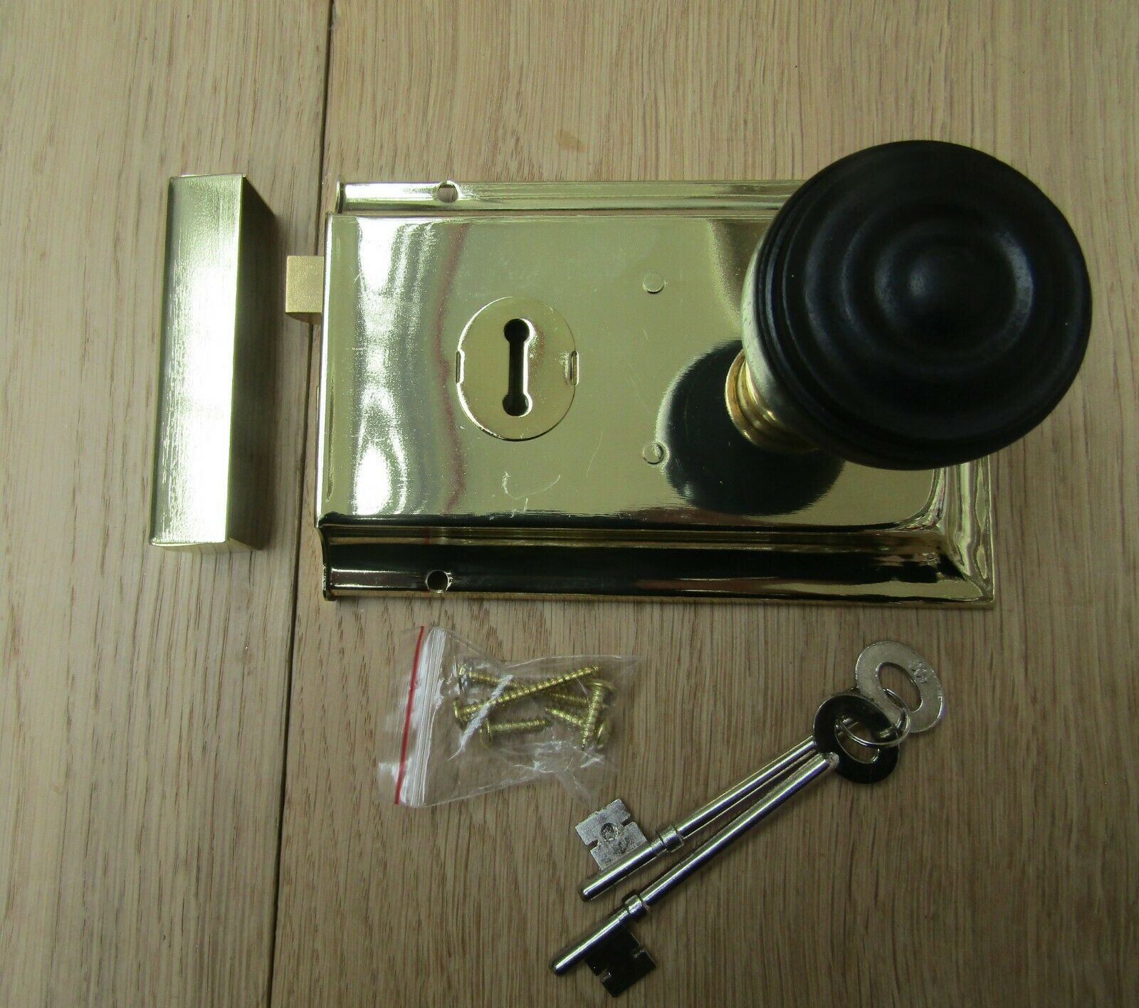 6" Rim Lock Brass & Bun Rimmed Ebony + Brass Set | Ironmongery World