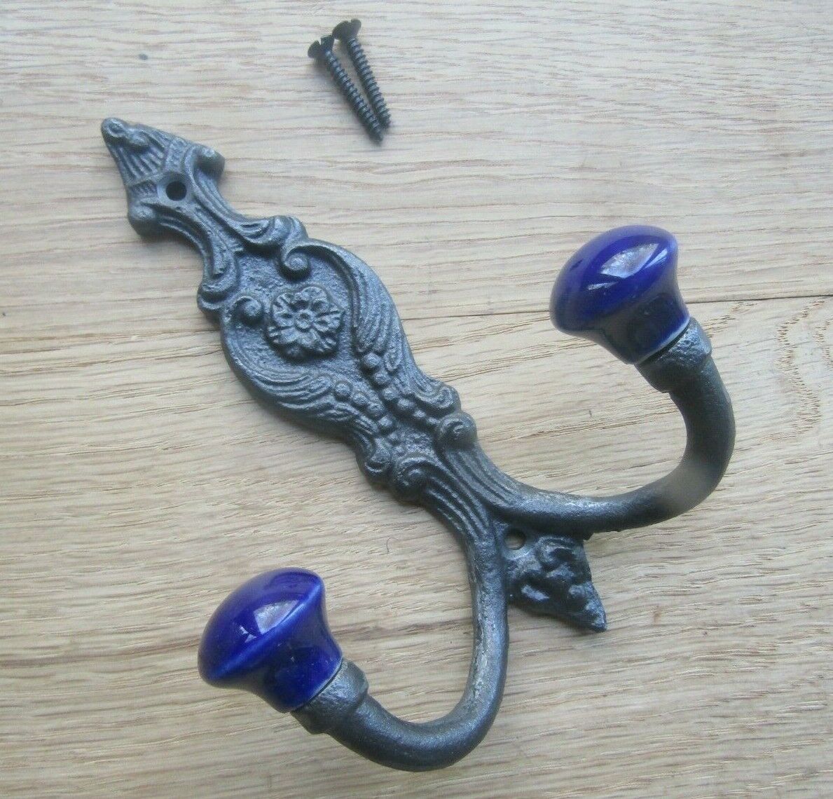French Ornate Ceramic Hook Navy Blue | Ironmongery World
