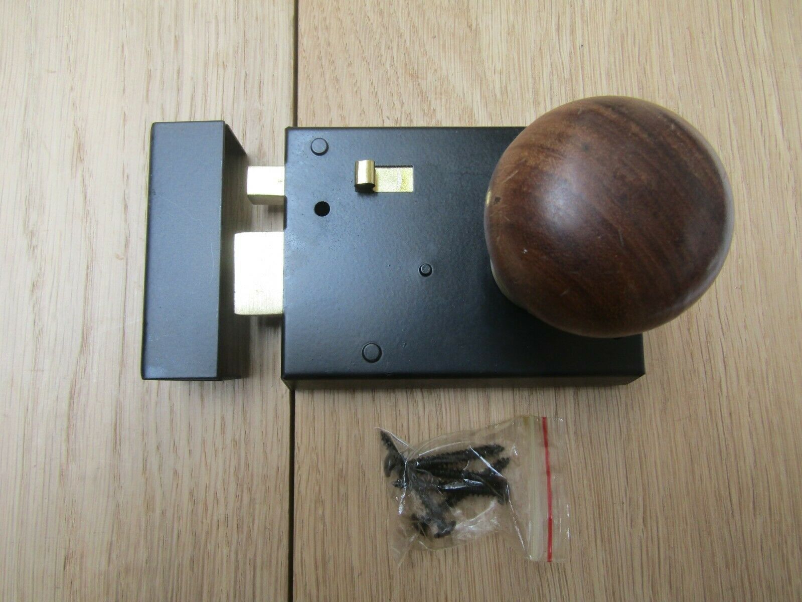 4" Rim Latch Black & Plain Bun Teak + Brass Set | Ironmongery World