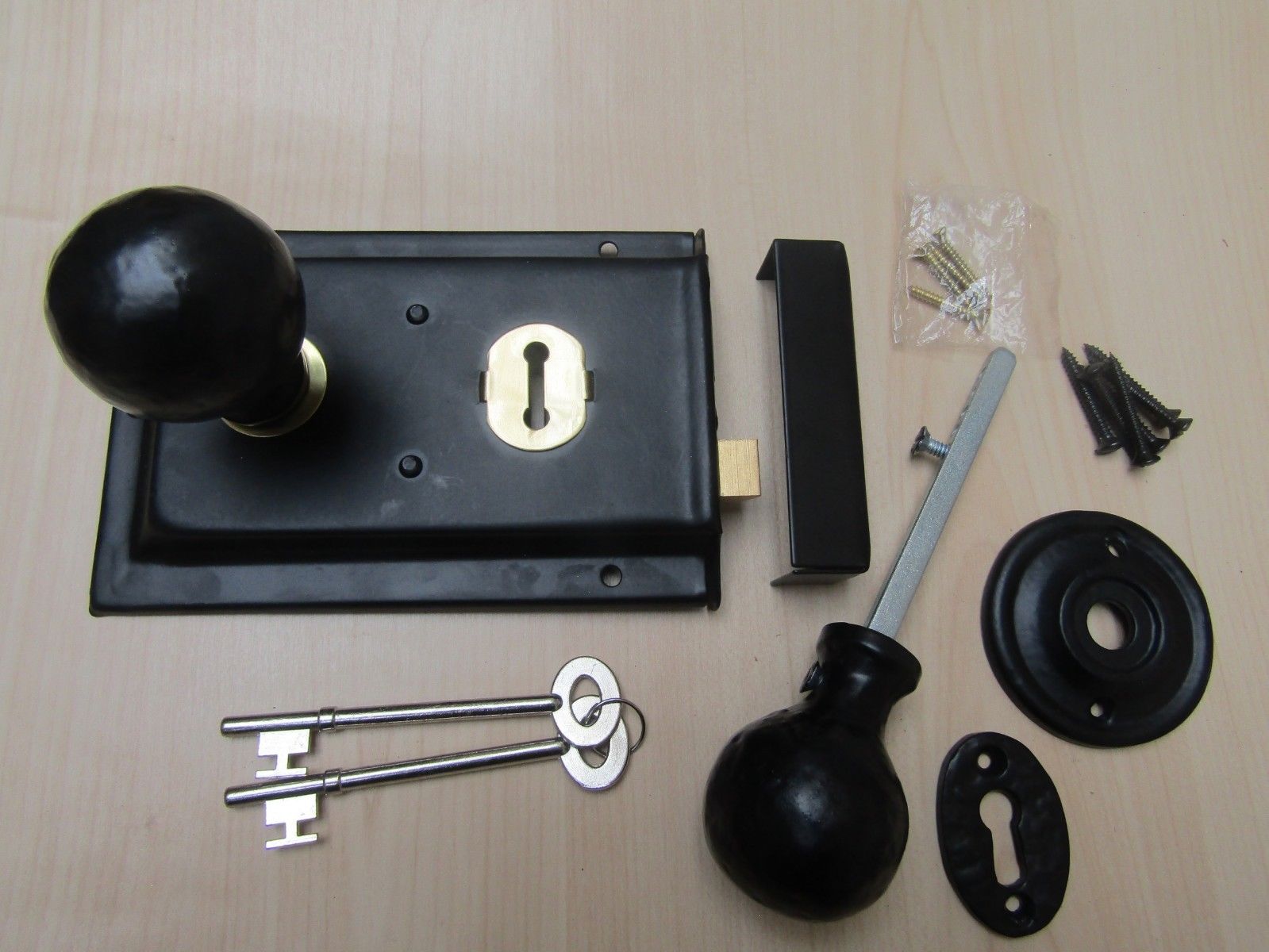 Buy 6 Inch Black Rim Lock and Cast Iron Ball Rim Black Set ...