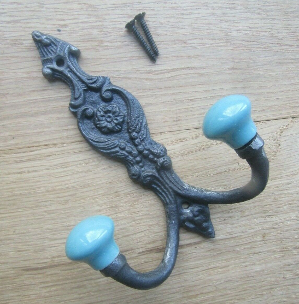 French Ornate Ceramic Hook Turquoise | Ironmongery World